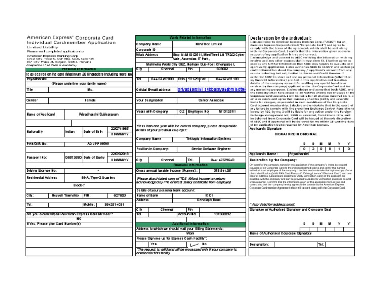 AMEX - Application Form | PDF | Government And Personhood | Access Control