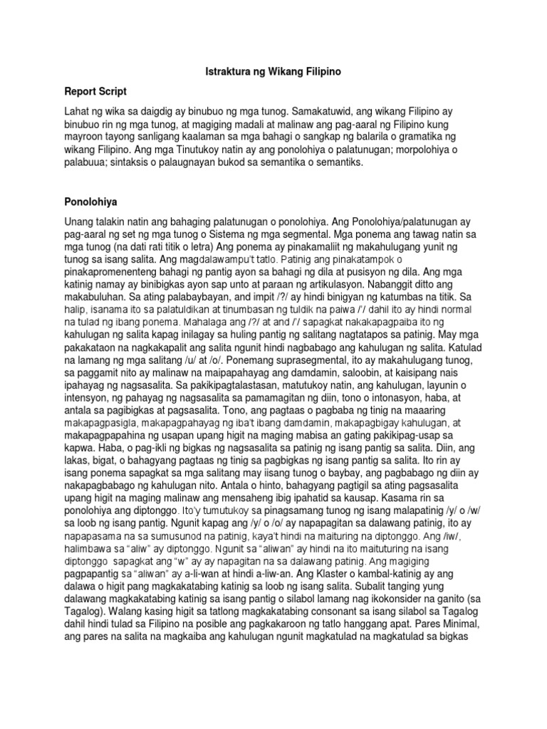 Istraktura NG Wikang FIlipino Report Script | PDF
