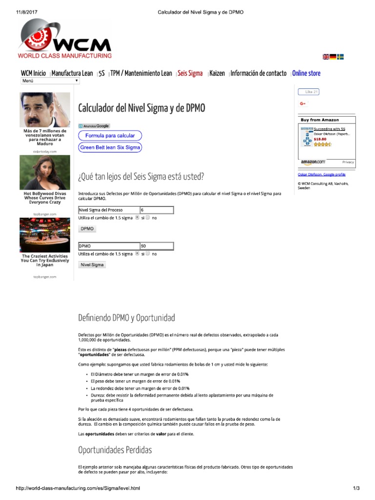 Calculador Del Nivel Sigma y de DPMO | PDF