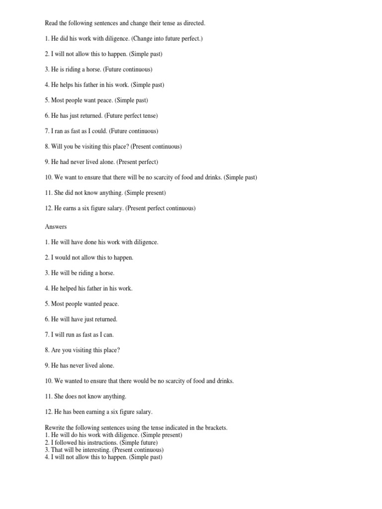 Tenses Do as Directed Sample | Grammatical Tense | Grammar