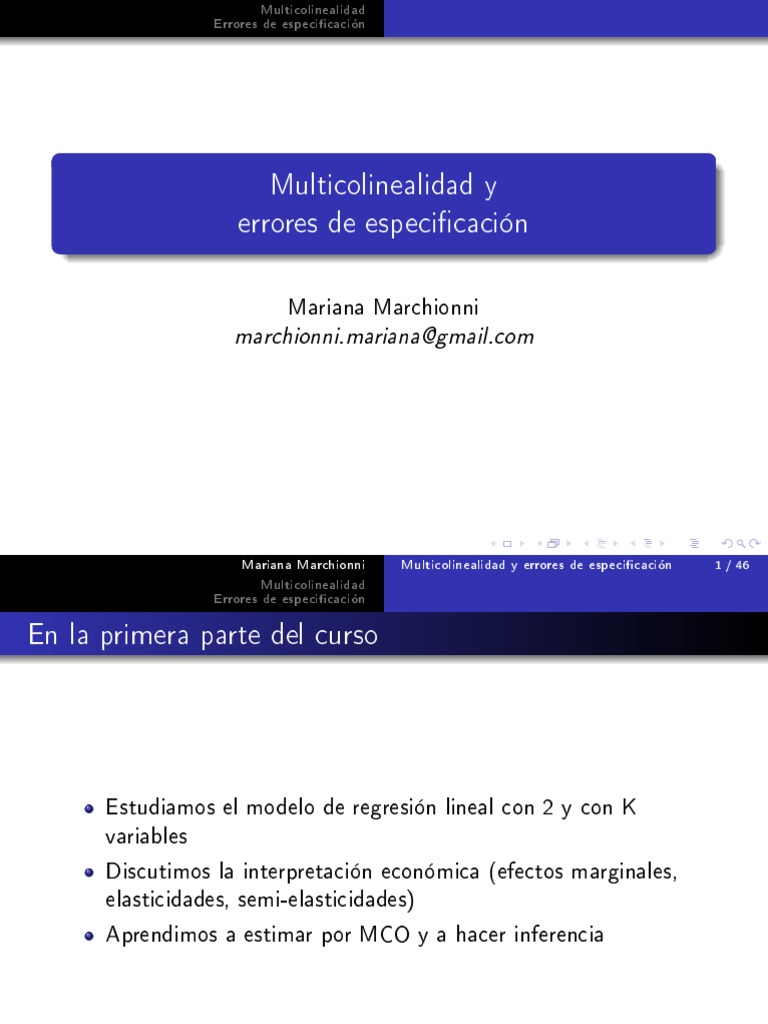 04 Multicolinealidad y Errores de Especificacion | PDF | Multicolinealidad | Métodos matemáticos ...