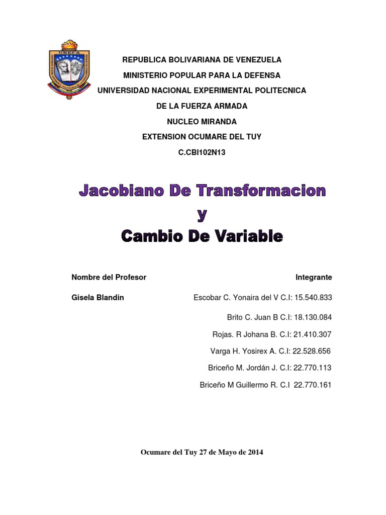 Jacobiano | PDF | Cálculo multivariable | Álgebra lineal