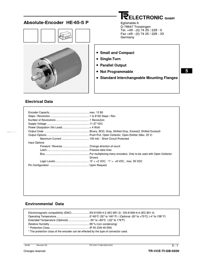 Absolute Encoder HE-65-S P | PDF | Rotation Around A Fixed Axis ...