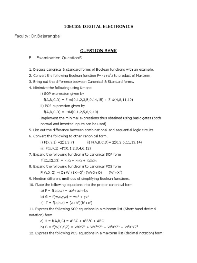 Question Bank Digital Electronics | PDF | Electronic Circuits ...