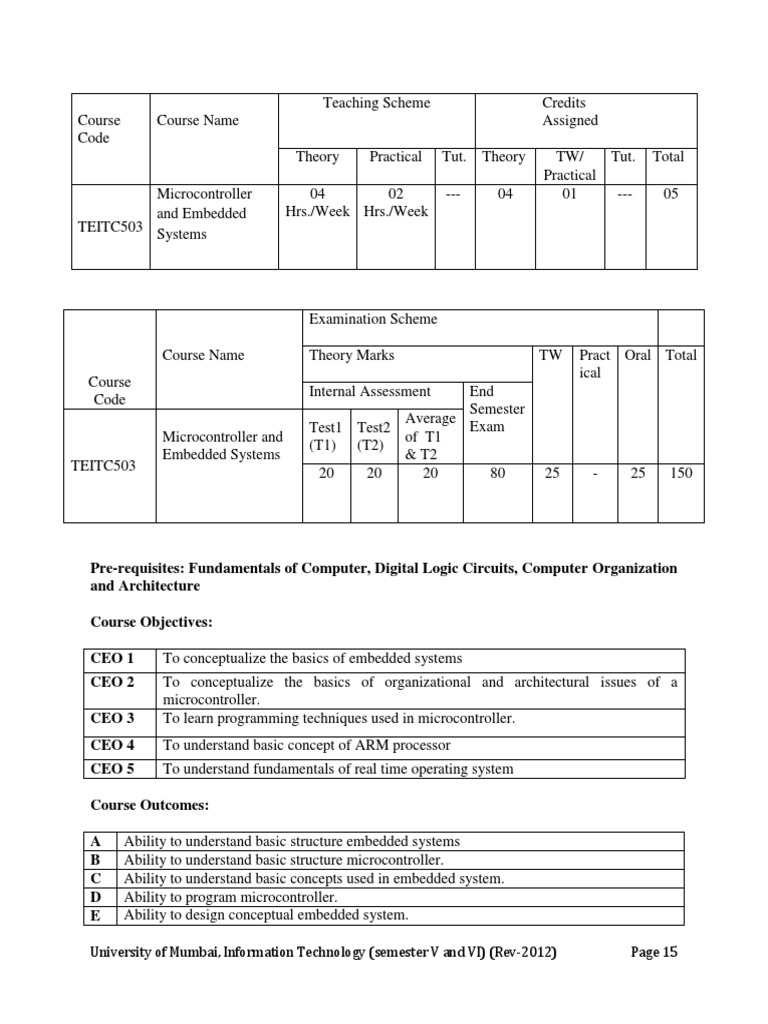 Microcontroller & Embedded Systems Schedule | PDF | Embedded System | Microcontroller