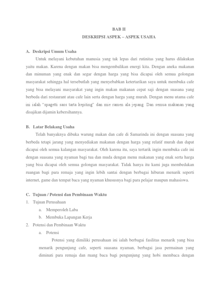 Contoh Proposal Usaha Cafe | PDF