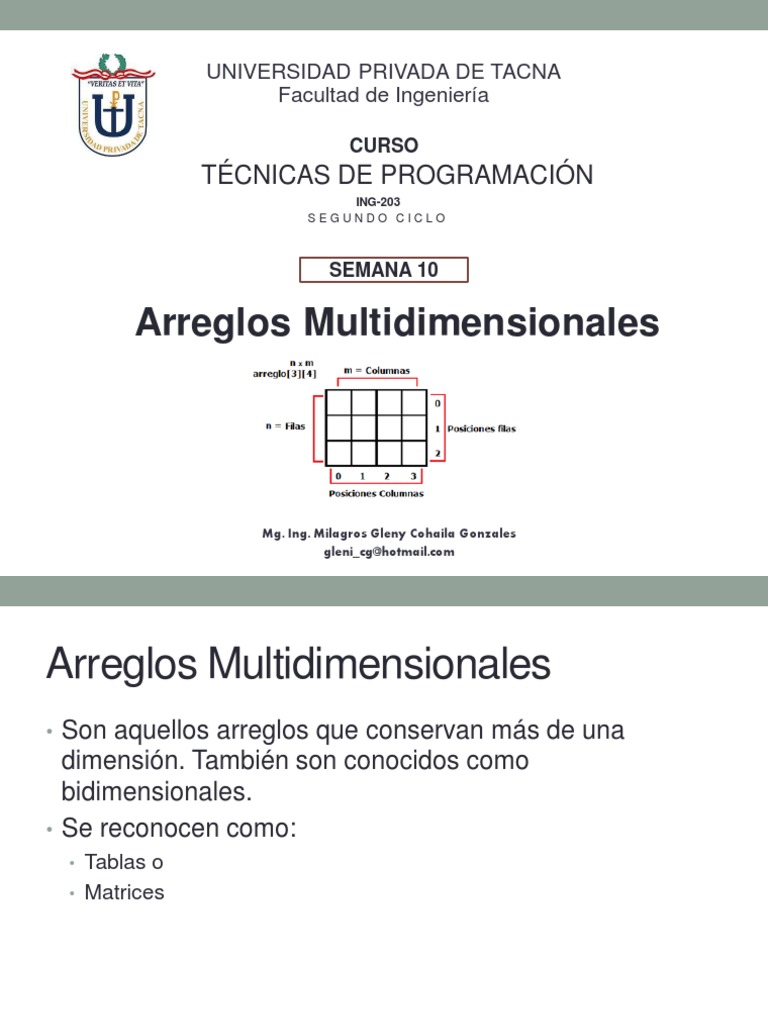 Arreglos-Multidimensionales Semana10 | PDF | Estructura de datos de matriz | Matriz (Matemáticas)