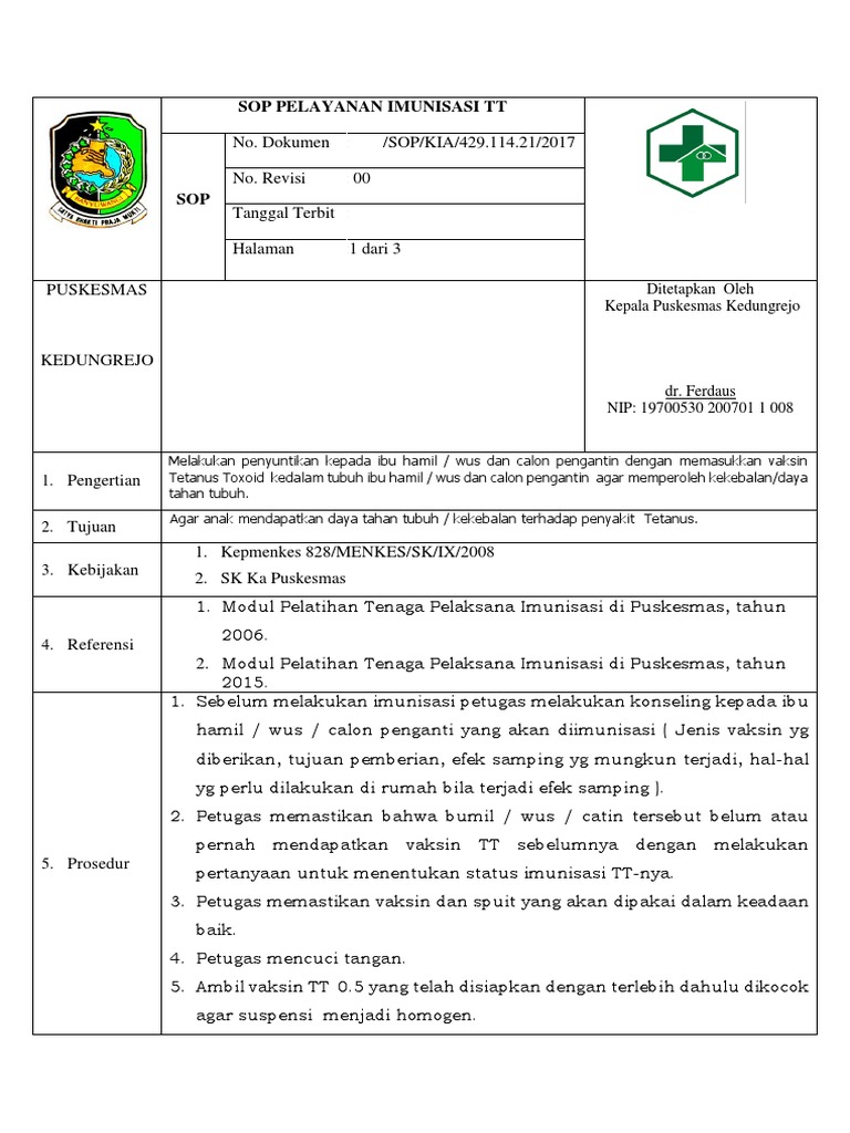 SOP Imunisasi Tetanus untuk Ibu Hamil | PDF | Kesehatan Holistik ...