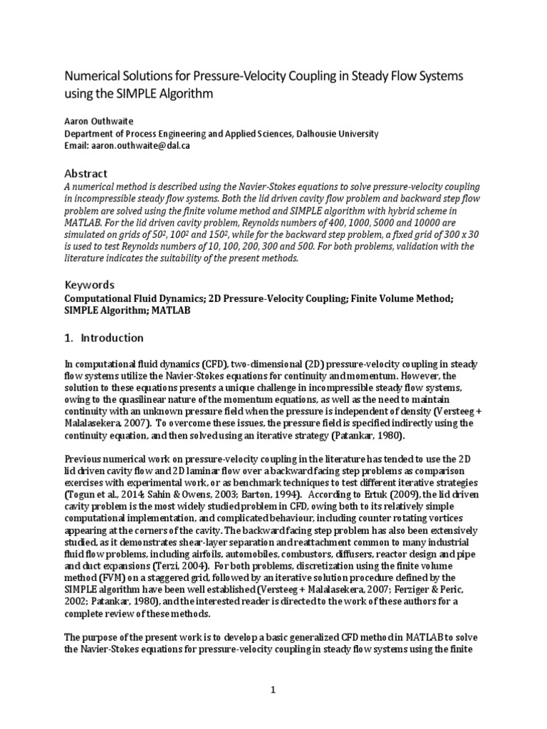 Numerical Solutions For Pressure-Velocity Coupling in Steady Flow Systems Using The SIMPLE ...