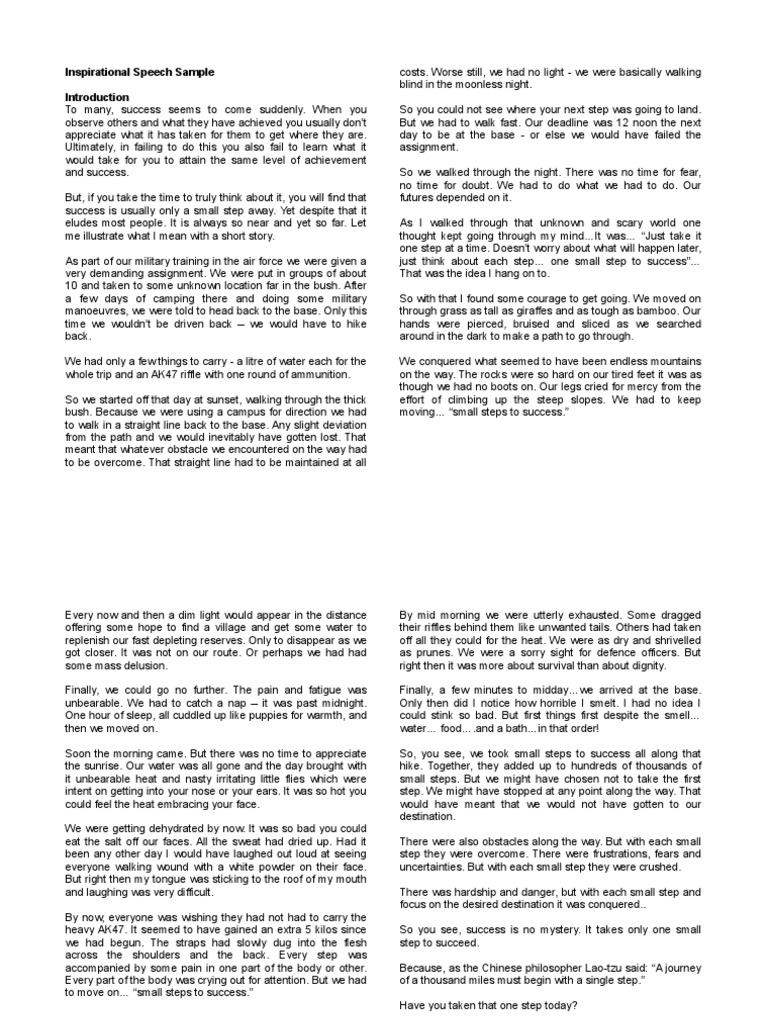 Inspirational Speech Sample | PDF | Violence