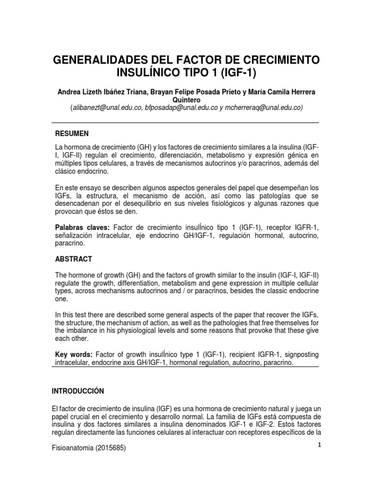 Factor de Crecimiento Insulínico Tipo I | PDF | La insulina tiene gusto ...