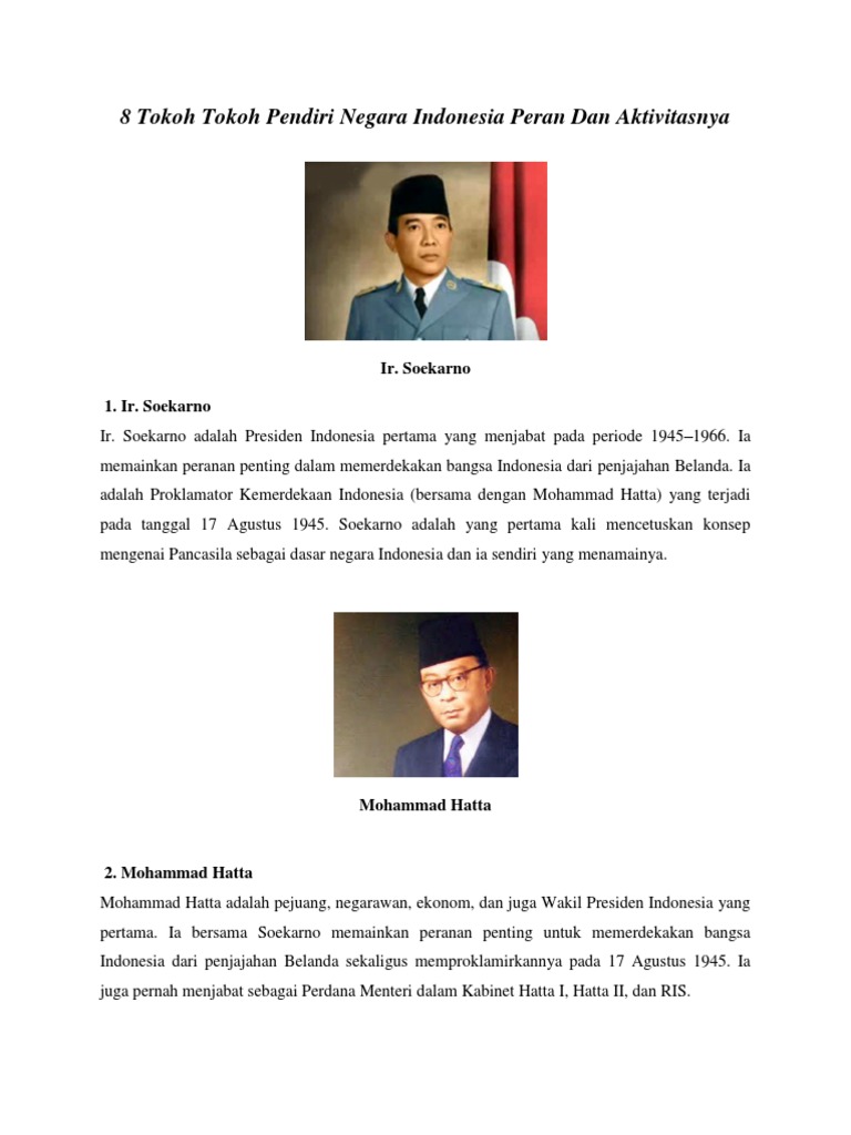 8 Tokoh Tokoh Pendiri Negara Indonesia Peran Dan Aktivitasnya | PDF ...