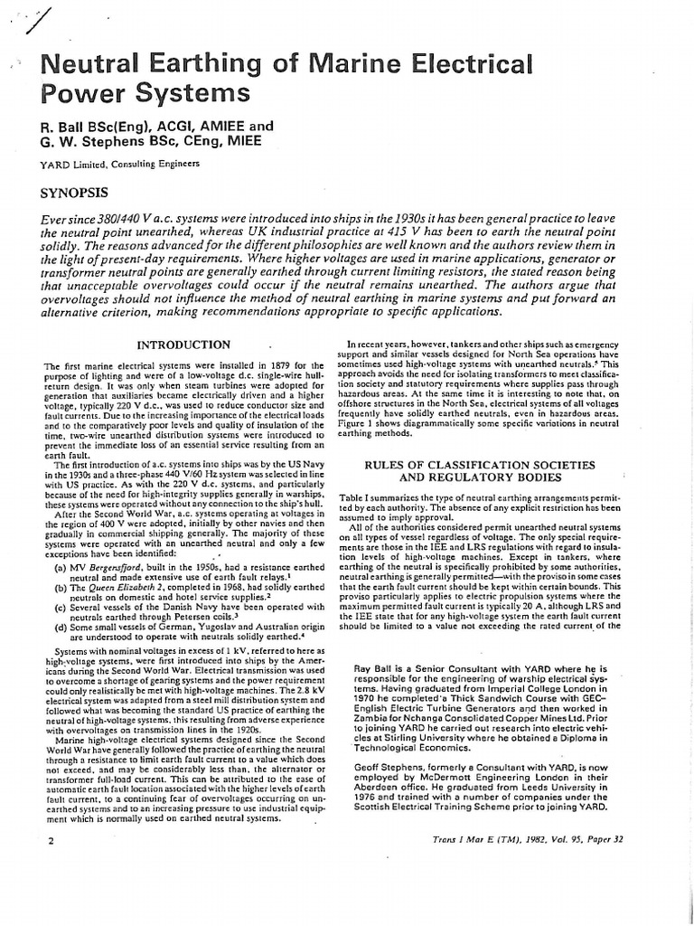 Neutral Earthing of Marine Electrical Power Systems PDF | PDF