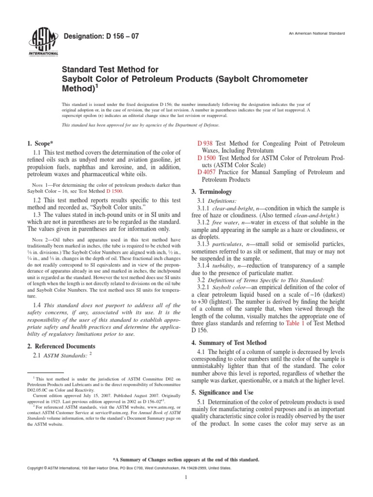 D156-Color Saybolt PDF | PDF | Aperture | Petroleum