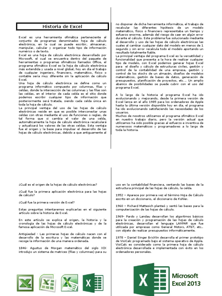 Historia y evolución de Excel | PDF | Microsoft Excel | Hoja de cálculo