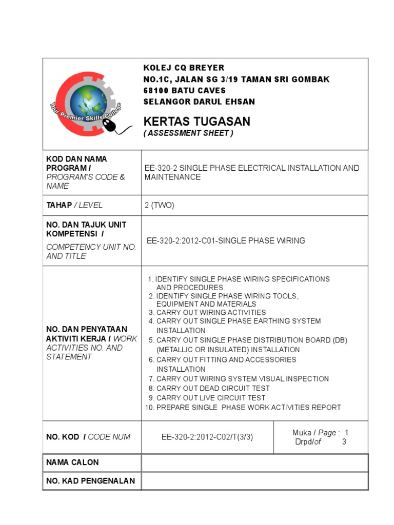 t3 Pengenalan Kepada Pengujian Pepasangan Elektrik Satu Fasa | PDF
