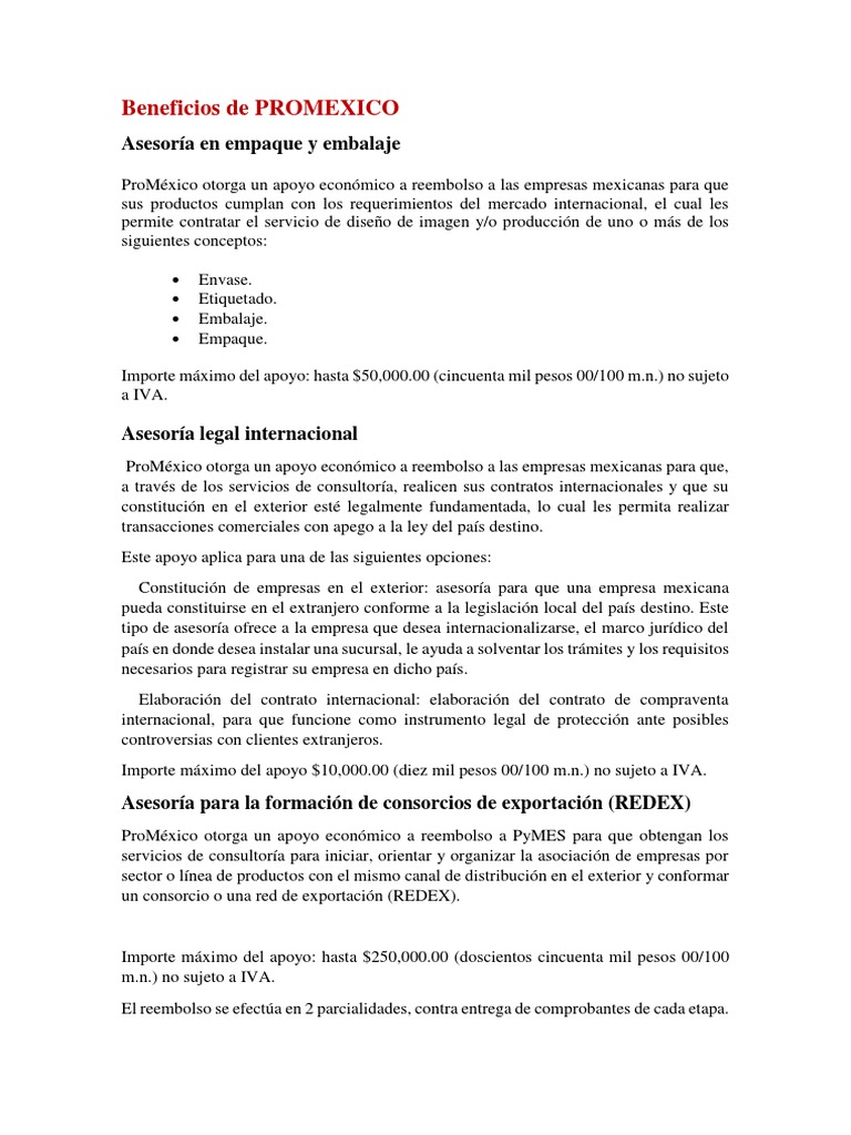 Beneficios y Apoyos de ProMéxico | PDF | Exportaciones | México