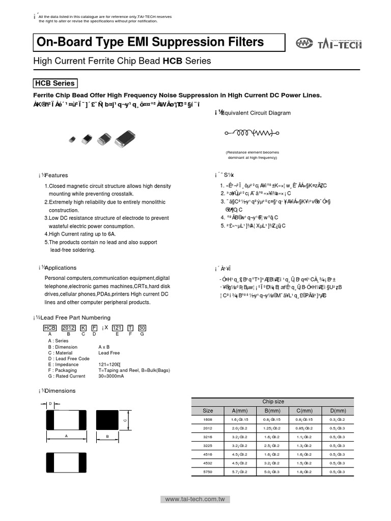 On-Board Type EMI Suppression Filters: High Current Ferrite Chip Bead ...