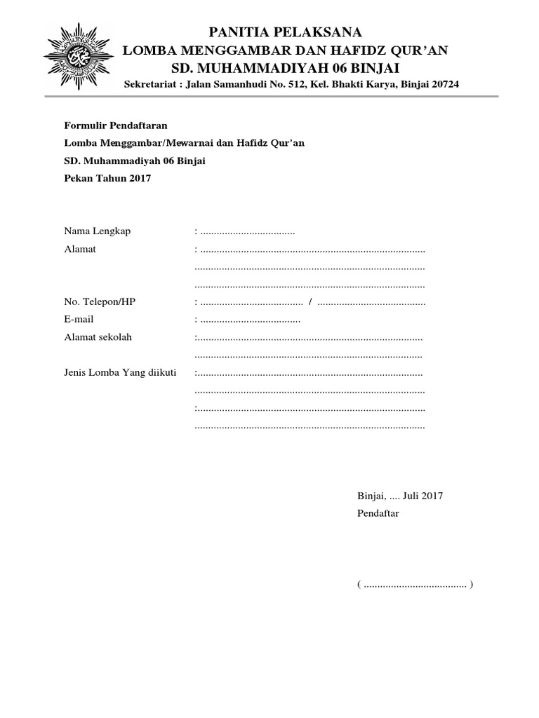 Formulir Pendaftaran Lomba | PDF