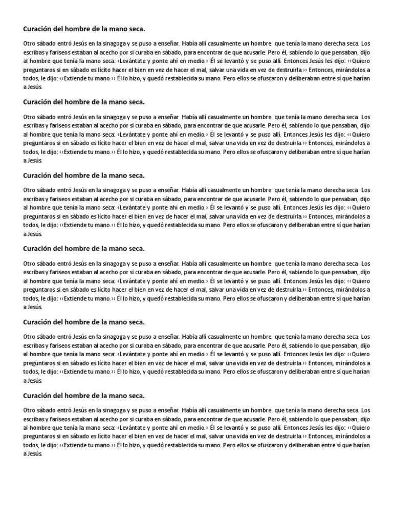 Curación Del Hombre de La Mano Seca | PDF | Jesús | Religión y creencia