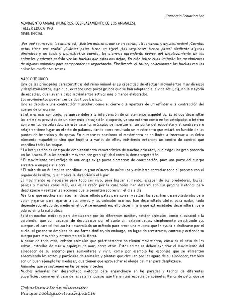 2016 Taller Inicial MOVIMIENTO ANIMAL PDF | PDF | Aves | Movimiento ...