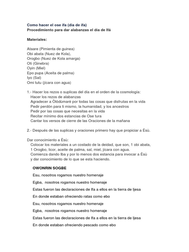 Como Hacer El Ose Ifa (Dia de Ifa) - Isaac Blanco | PDF | Religión y creencia