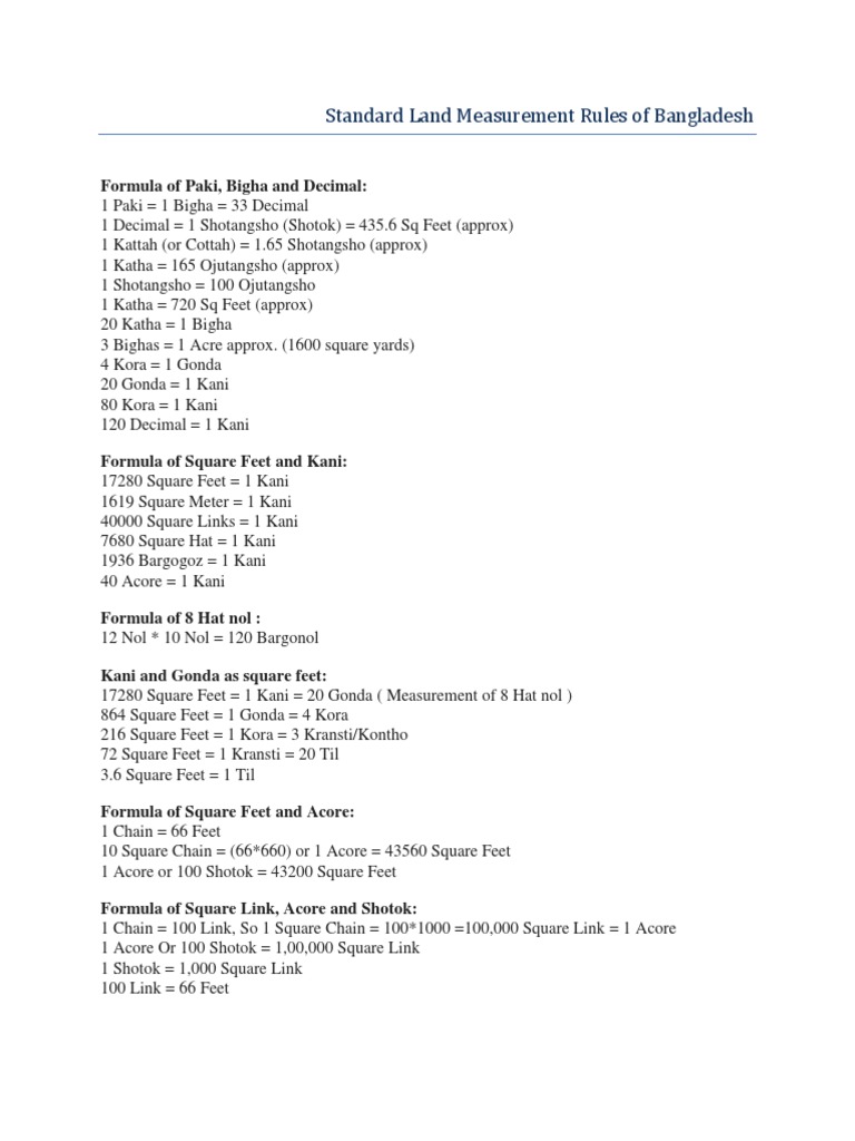 Bangladesh Land Measurement Guide | PDF | Length | Units Of Measurement