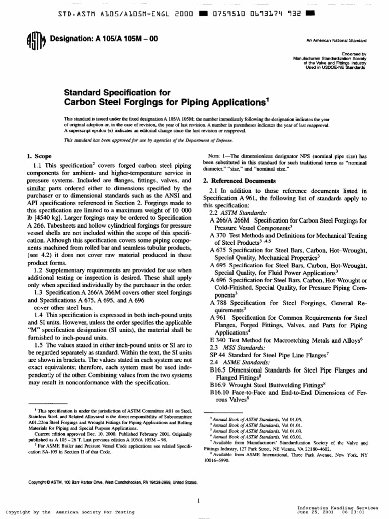 ASTM A 105-Standard Specification For Carbon Steel Forgings For Piping ...