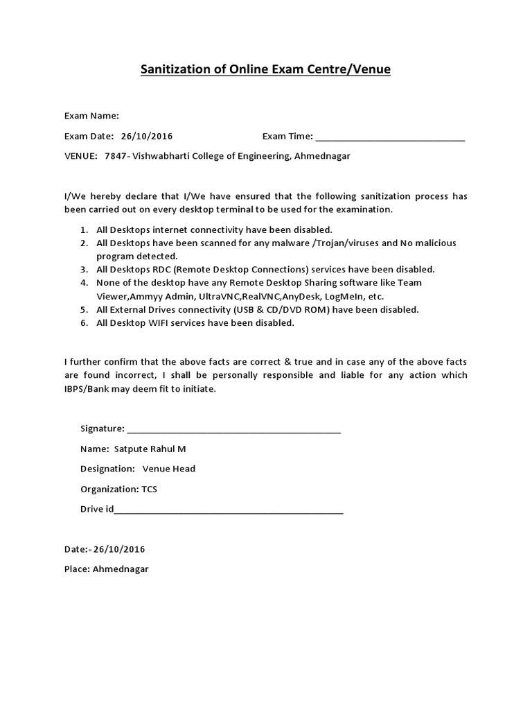 Sanitization Declaration Form | PDF