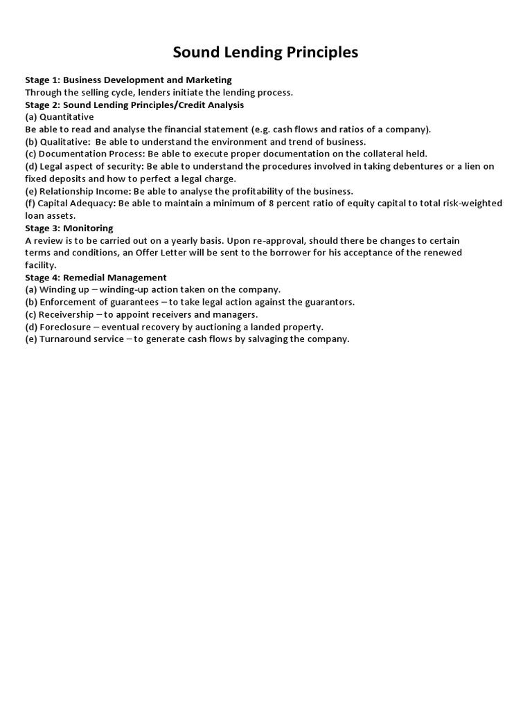 Stage 1: Business Development and Marketing Stage 2: Sound Lending ...