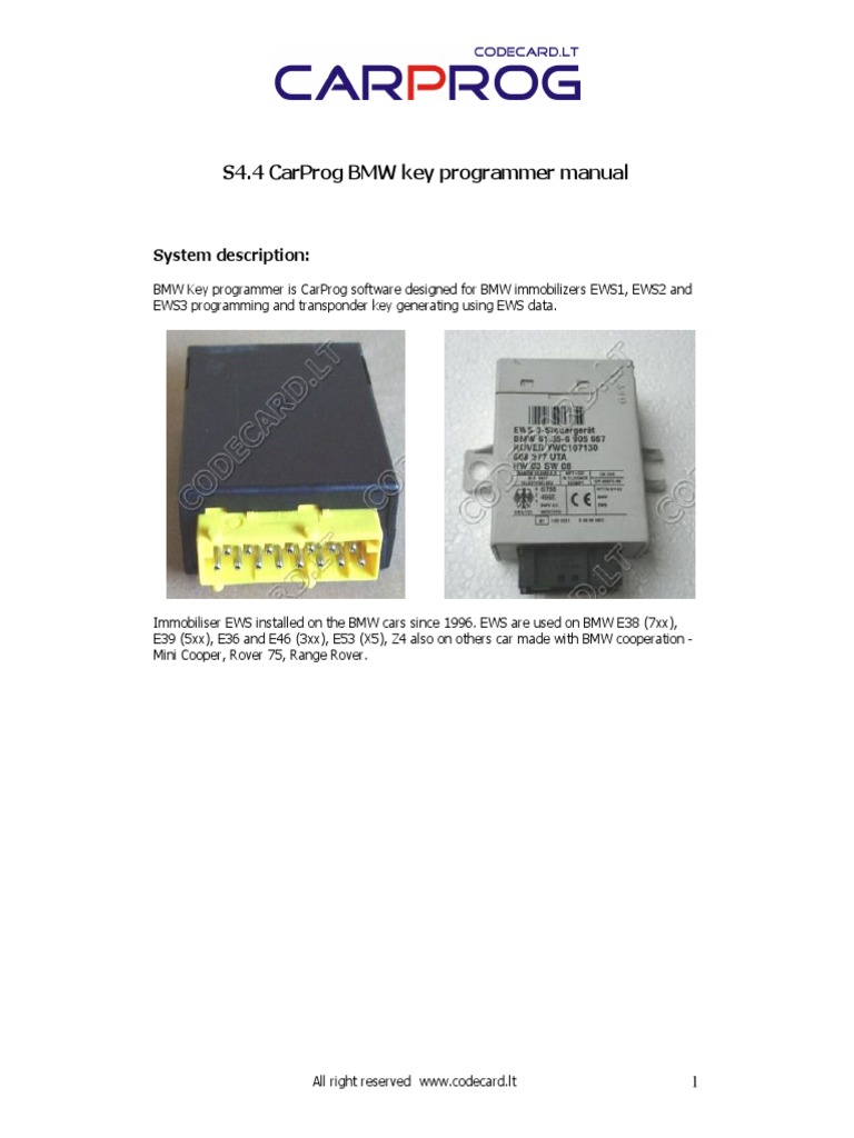CARPROG BMW Key Programmer Manual PDF | PDF | Computing | Computer ...