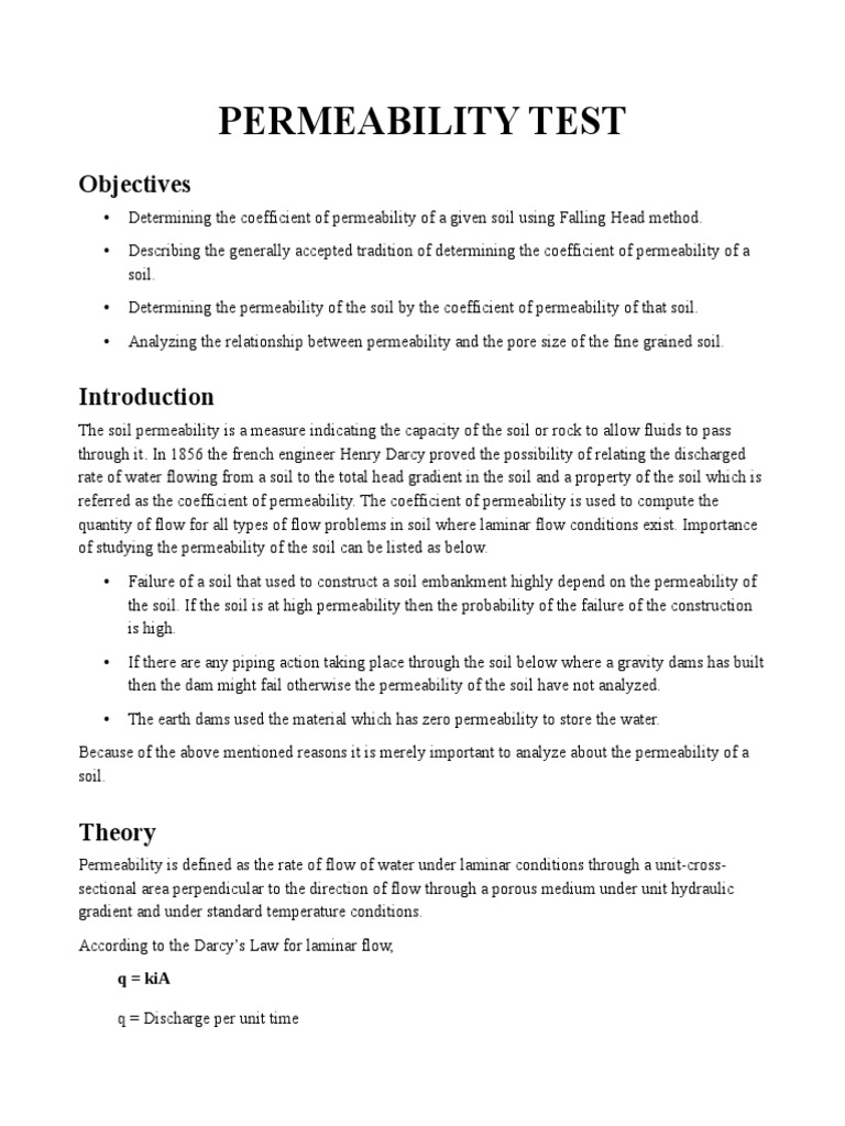Permeability Test | PDF | Permeability (Earth Sciences) | Soil