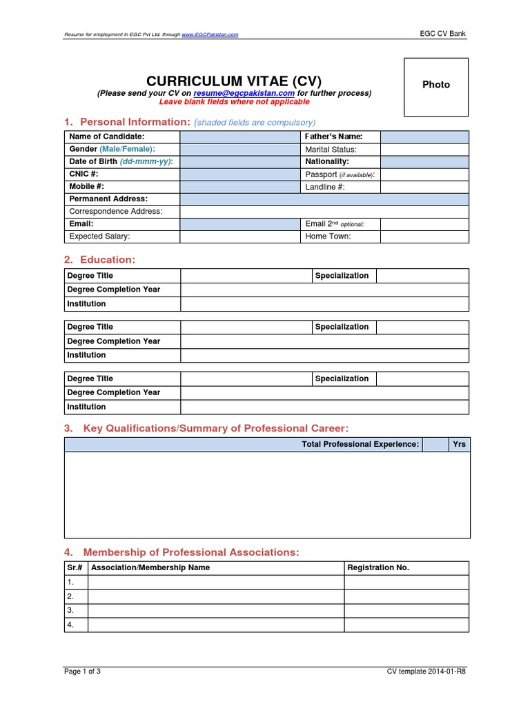 EGC CV Template 2014 01 | PDF | Résumé | Further Education