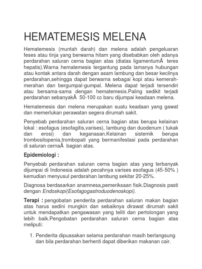 Hematemesis dan Melena: Penanganan | PDF