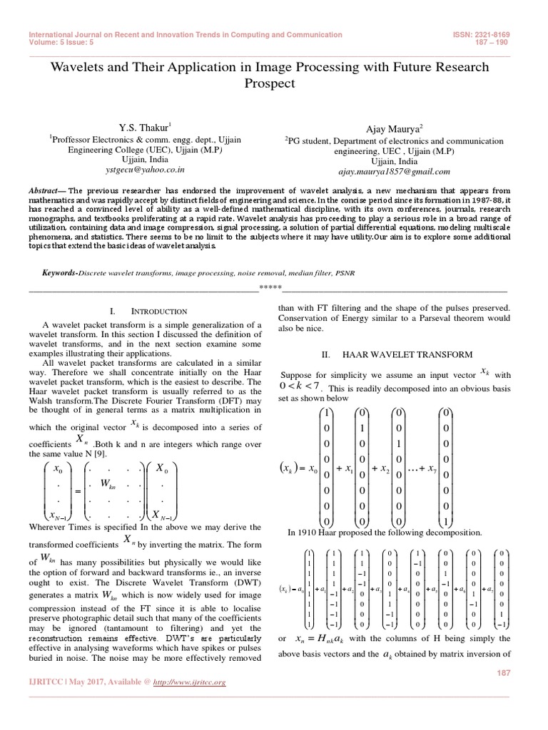 Wavelets and Their Application in Image Processing With Future Research Prospect | PDF | Wavelet ...