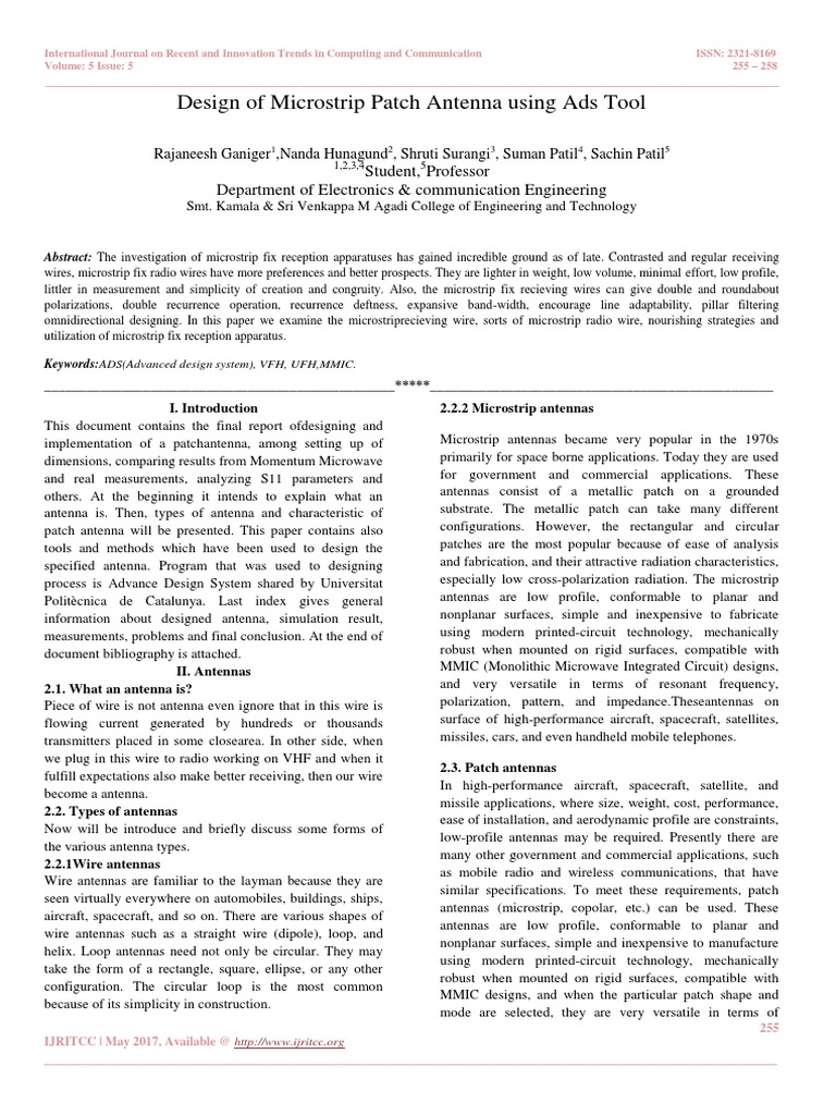 Design of Microstrip Patch Antenna Using Ads Tool | PDF | Microwave ...