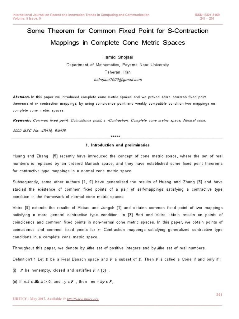Some Theorem For Common Fixed Point For S Contraction Mappings In Complete Cone Metric Spaces