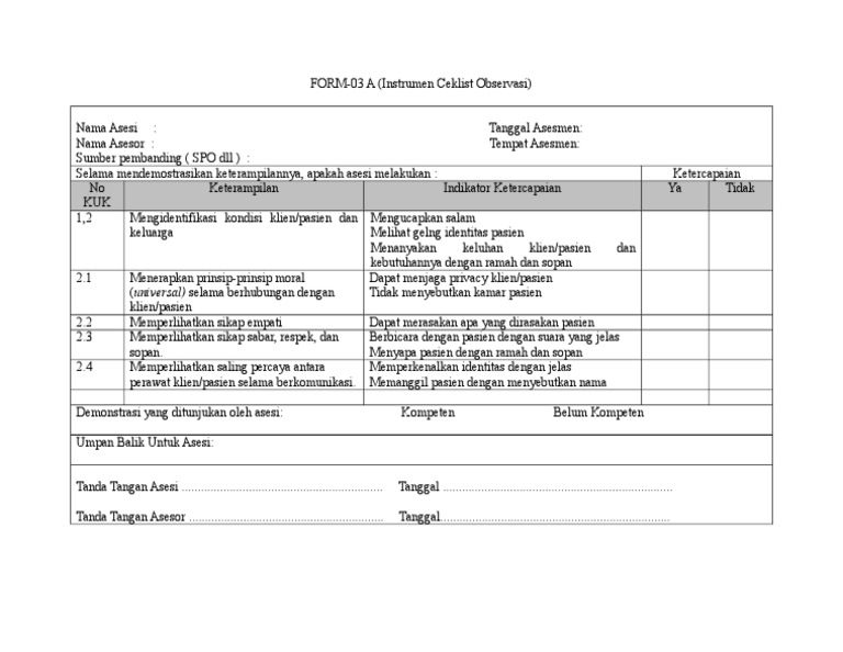 FORM-03 A (Cheklist Observasi) | PDF