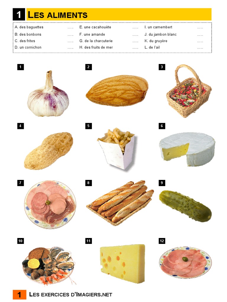 Exercices sur les aliments en français | PDF | Cuisine | Nourritures