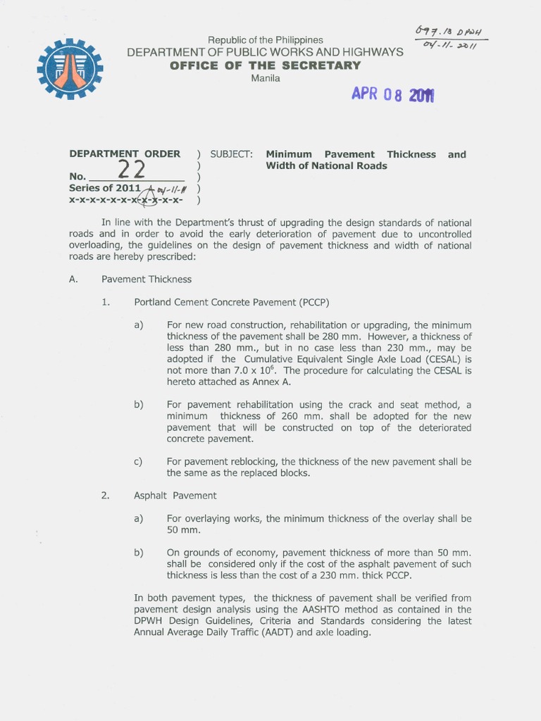 DPWH Min. Pavement Thickness & Width of Nat'l. Road With DESIGN ...