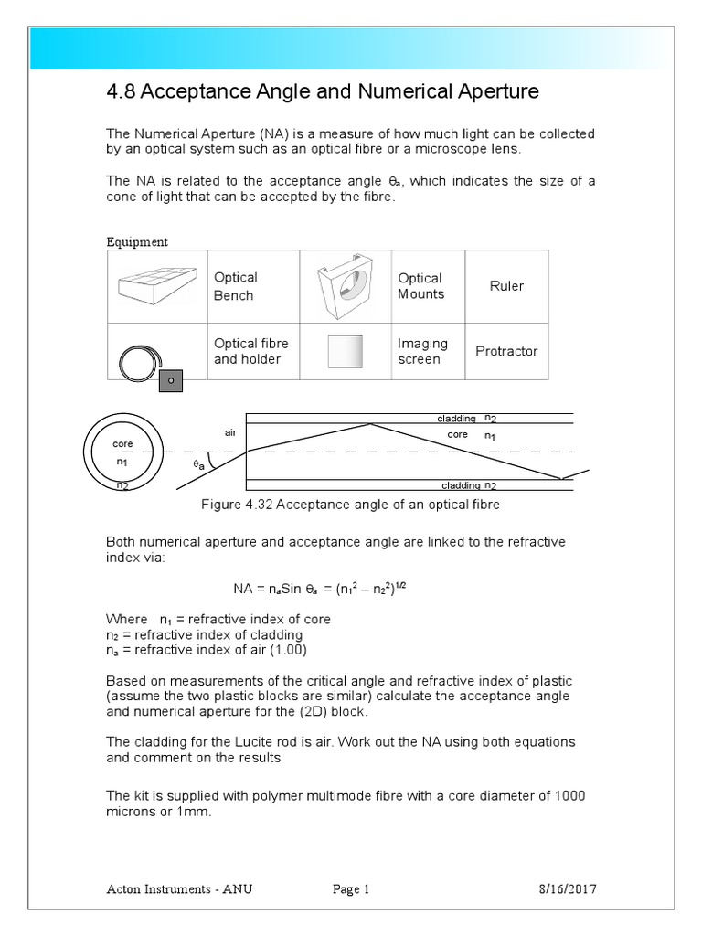 Acceptance Angle and Numerical Aperture | PDF | Optical Fiber | Aperture