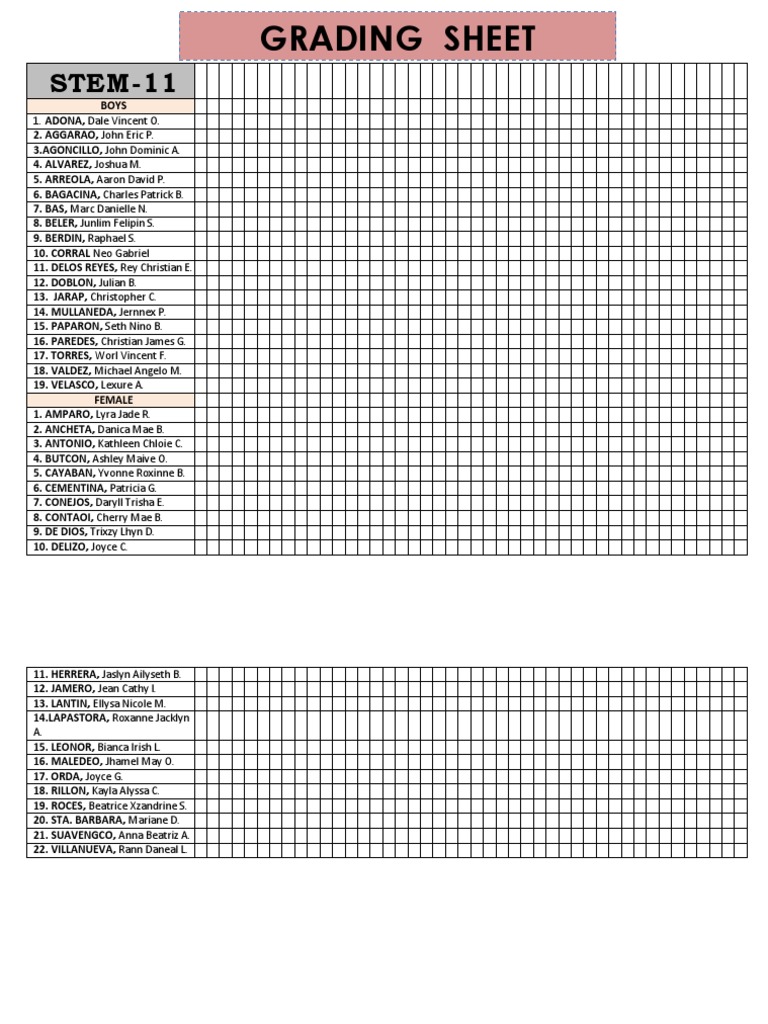 STEM-11 Student Grading List | PDF
