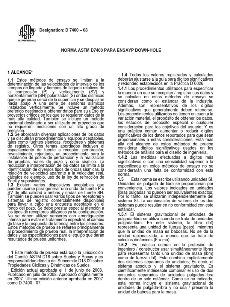 Norma ASTM D7400 para Ensayos Sísmicos | PDF | Olas | Frecuencia