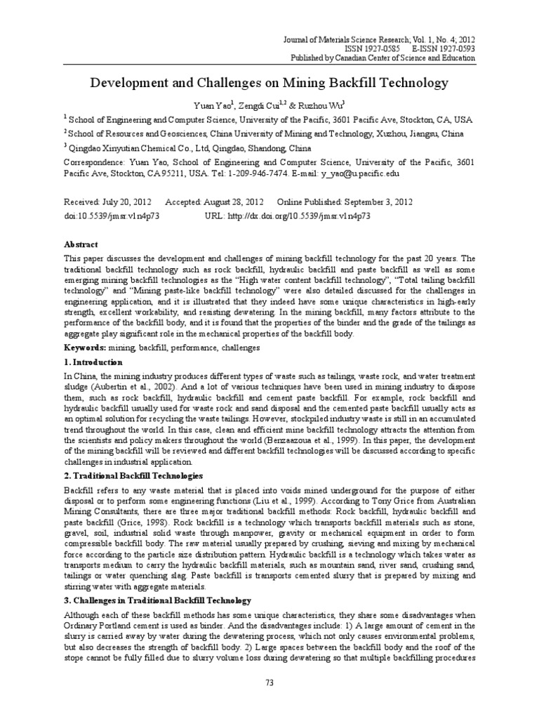 Advancements in Backfill Mining Technology | PDF | Fly Ash | Cement