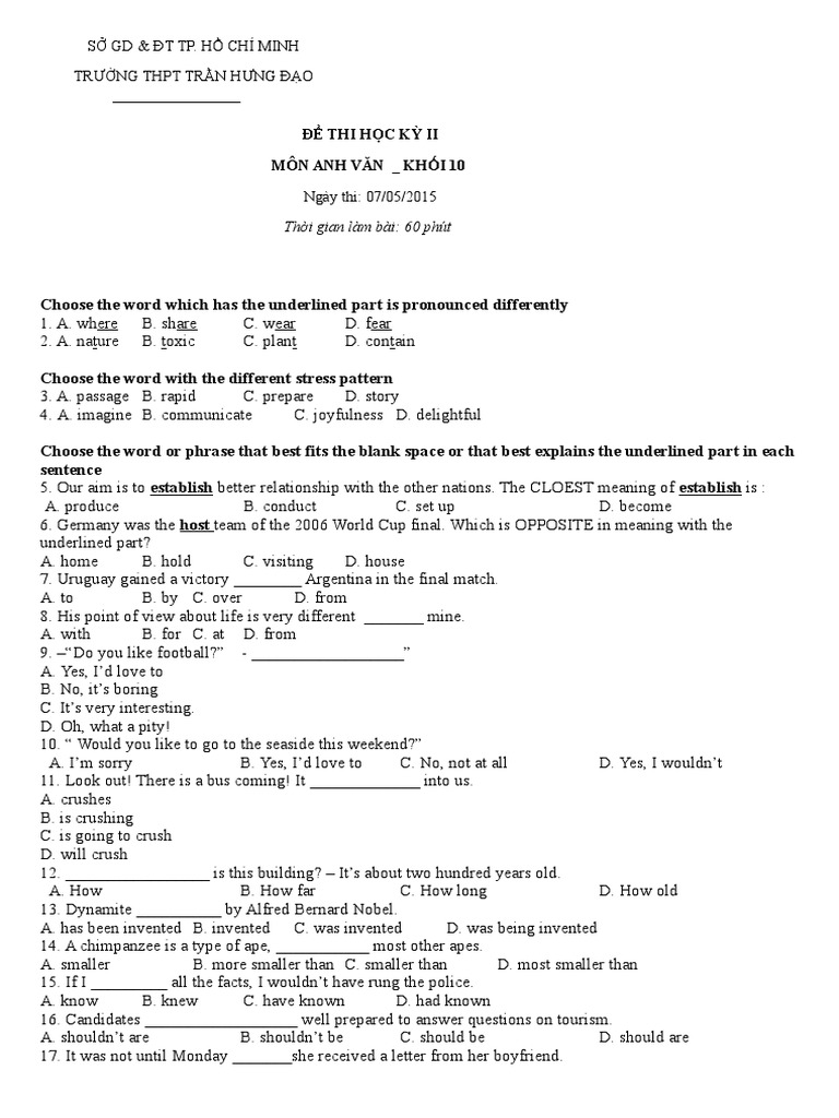 Anh 10 | PDF | Actor | Emotions