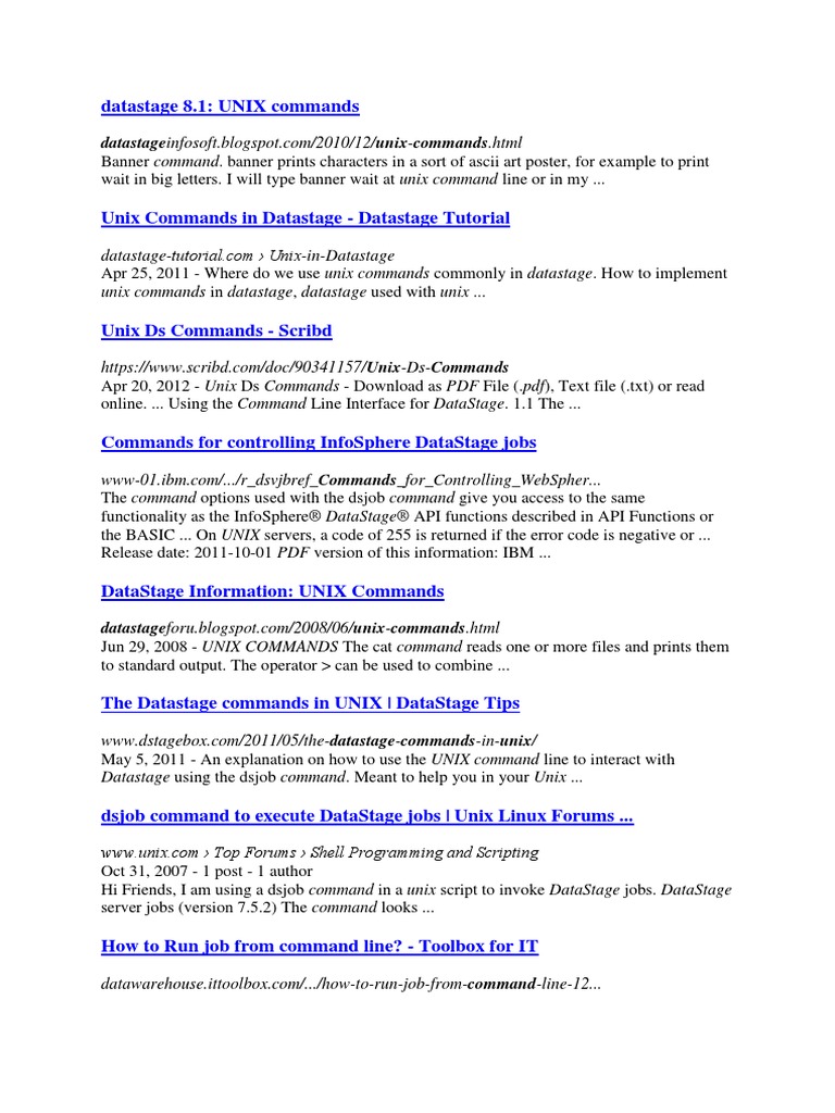 Unix Comands For Datastage Pdf Command Line Interface Unix 5881