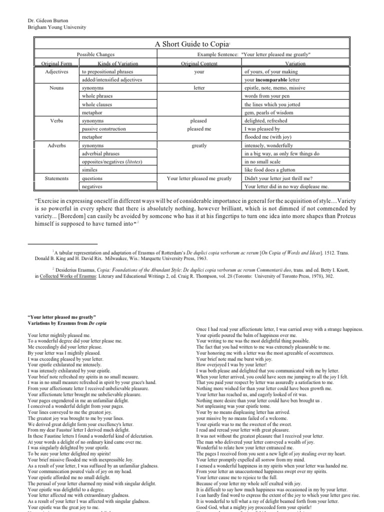 Erasmus' Copia: Style Variations Guide | PDF