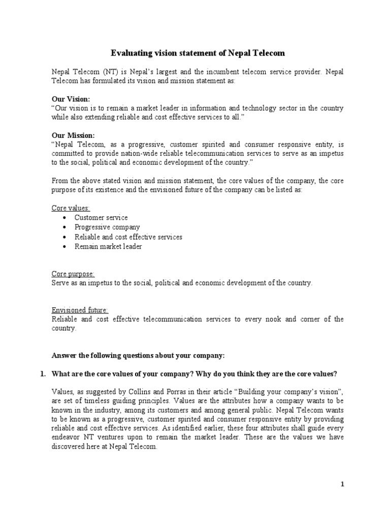 Evaluating Vision Statement of NT | PDF | Telecommunication | Economies