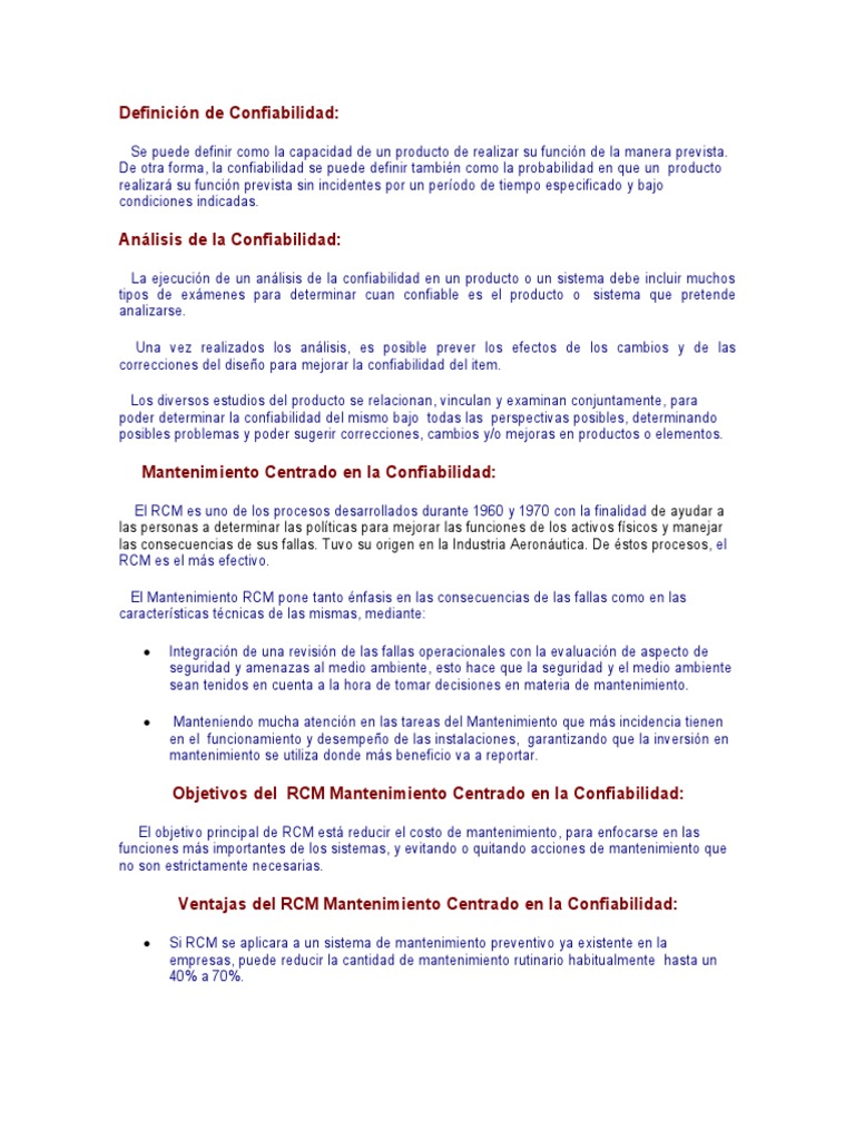 Definición de Confiabilidad