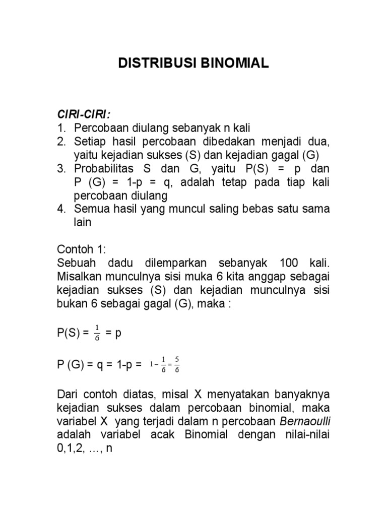 Ciri dan Nilai Harapan Distribusi Binomial | PDF
